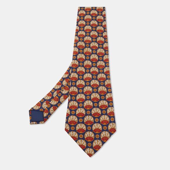 Lanvin | Accessories | Lanvin Vintage Navy Blue Printed Silk Traditional Tie | Poshmark